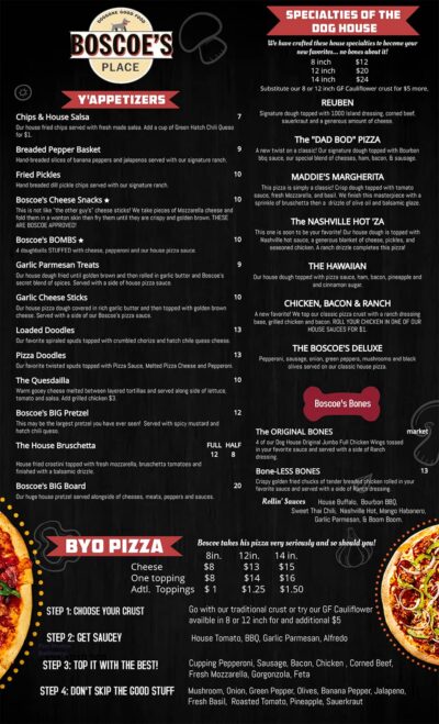 Doggone Good Food Menu | Boscoe's Place
