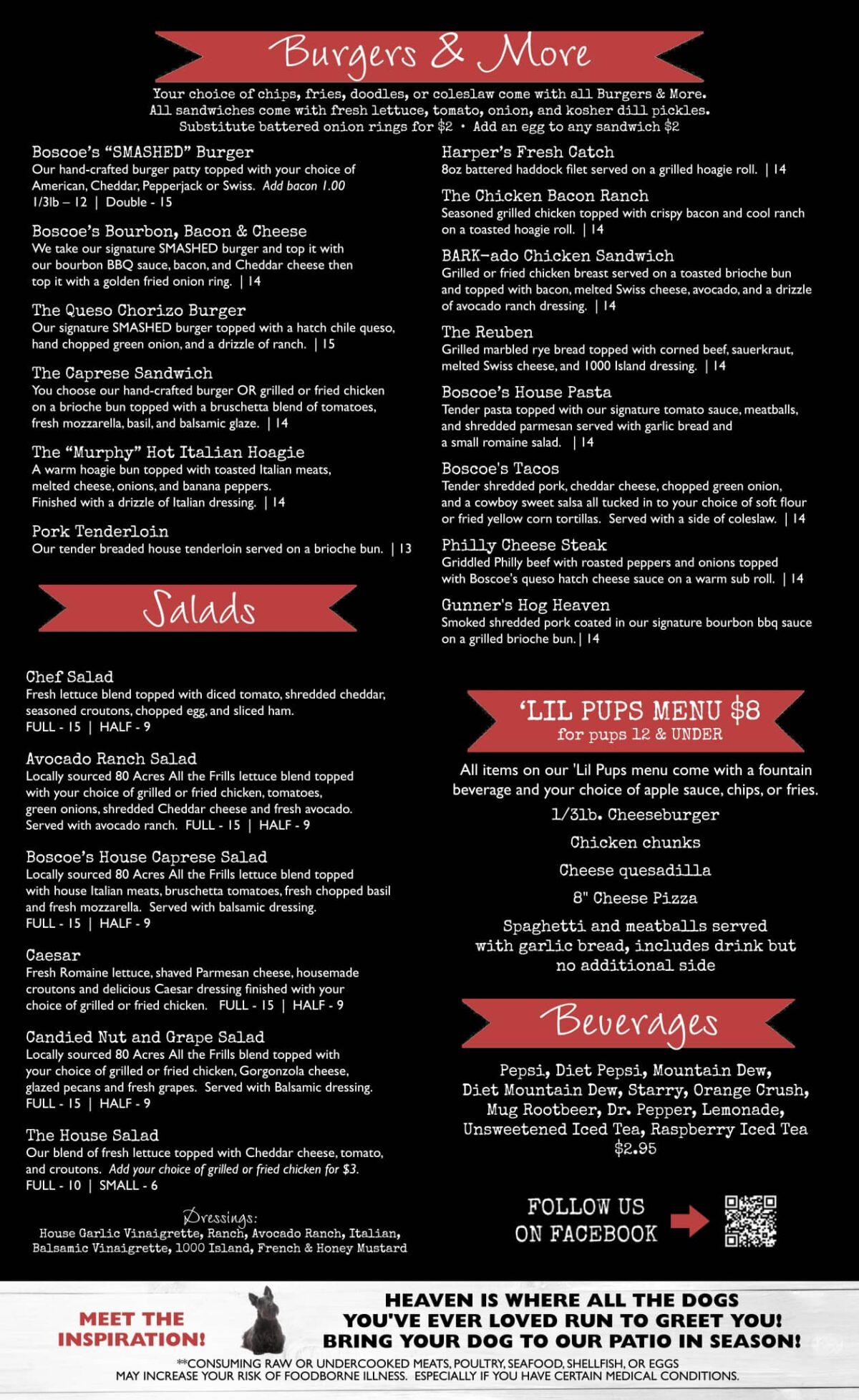 Doggone Good Food Menu | Boscoe's Place